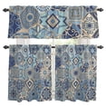 Abstract Geometric Kitchen Curtains Set for Windows, Blue Yellow Flower ...