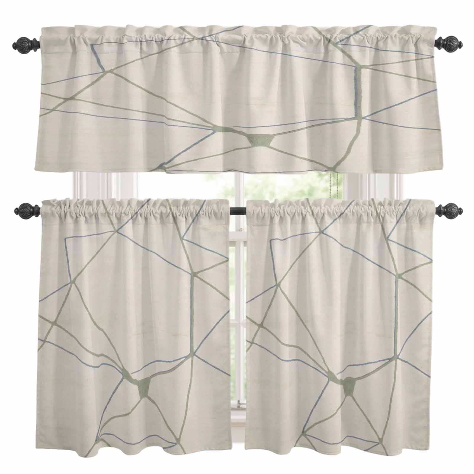 Abstract Geometric Kitchen Curtains Set for Windows, Grey Green ...