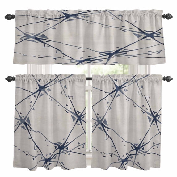 Abstract Geometric Kitchen Curtains Set for Windows, Navy Blue Splatter ...