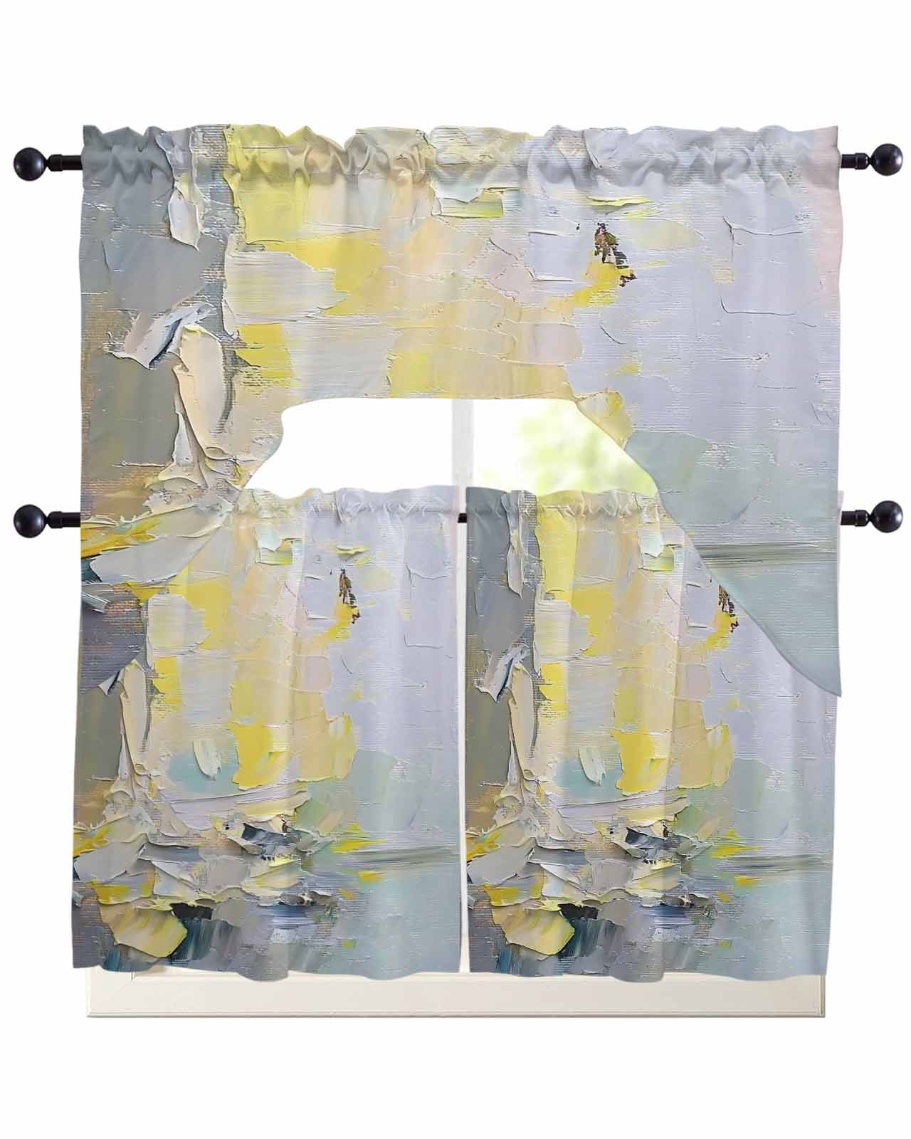 Abstract Geometric Kitchen Curtains Swag Valance and Tier Curtains Set ...