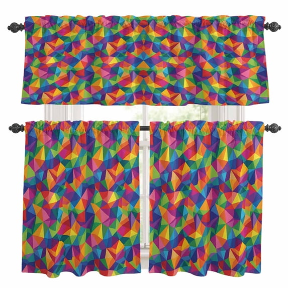 Abstract Geometric Kitchen Curtains Valance and Tier Set Color Modern ...