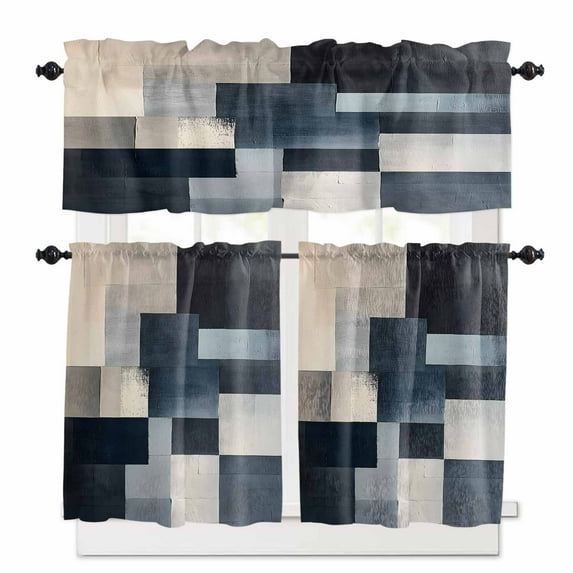 Abstract Geometric Kitchen Curtains Valance and Tier Set Distressed ...