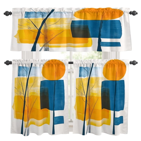 Abstract Geometric Kitchen Curtains Valance and Tier Set Orange ...