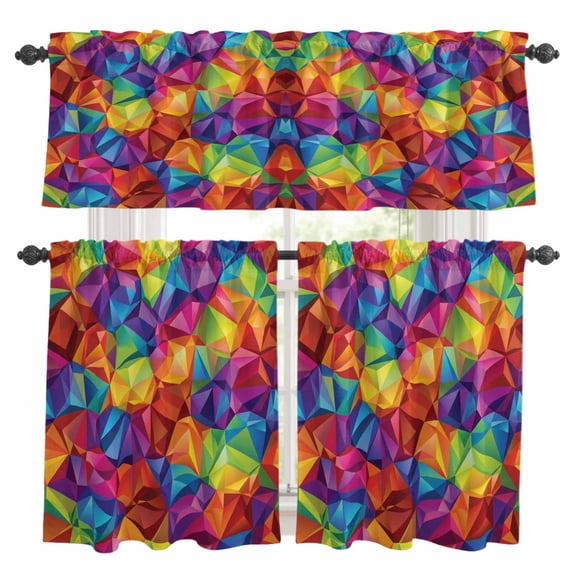 Abstract Geometric Kitchen Curtains Valance and Tier Set Vintage Color ...