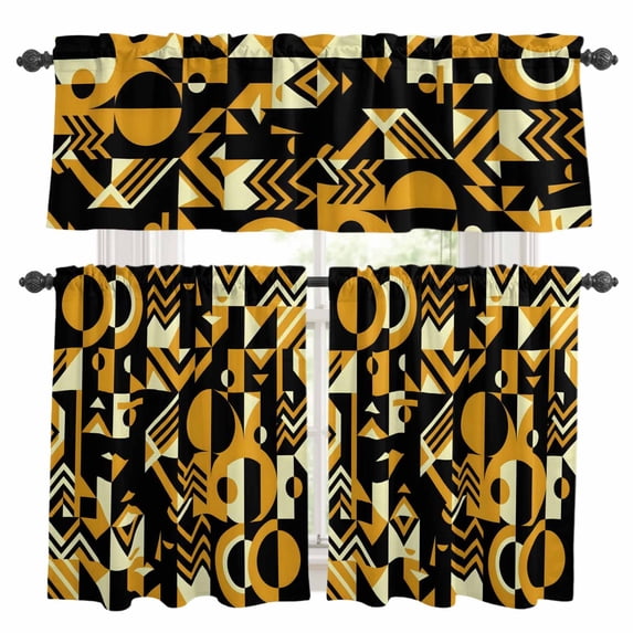 Abstract Geometric Kitchen Curtains Valance and Tier Set Yellow Bold ...