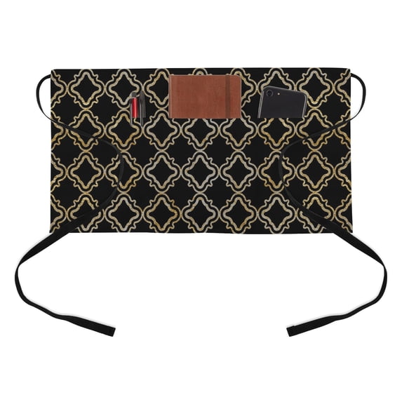 Abstract Geometric Kitchen Restaurant Half Waist Apron, Modern Gold and ...