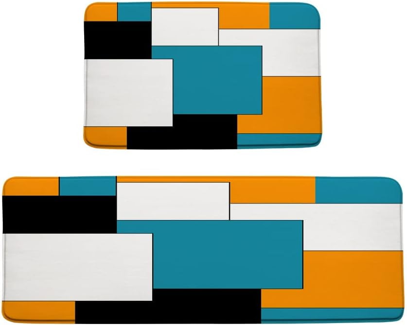 Abstract Geometric Kitchen Rug 2 Piece Set Orange Black White Geometry ...