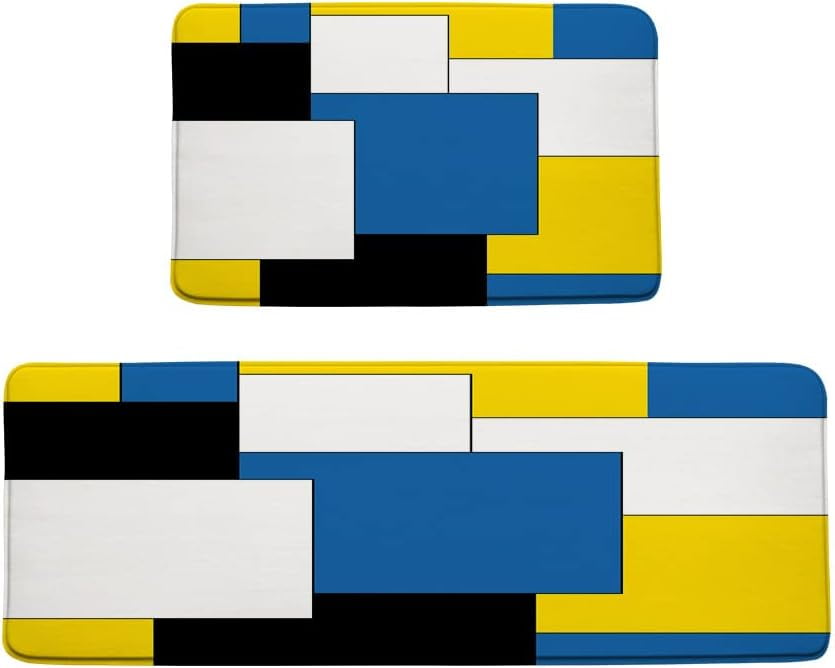 Abstract Geometric Kitchen Rug 2 Piece Set Yellow Blue Black White ...