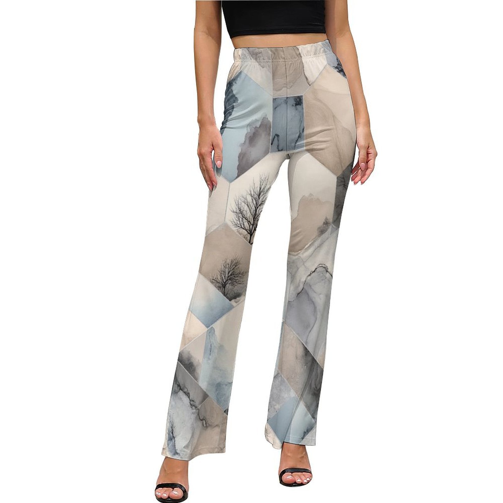 Abstract Geometric Landscape Art High Waisted Casual Flared Trousers Summer Home Pants Gift ...