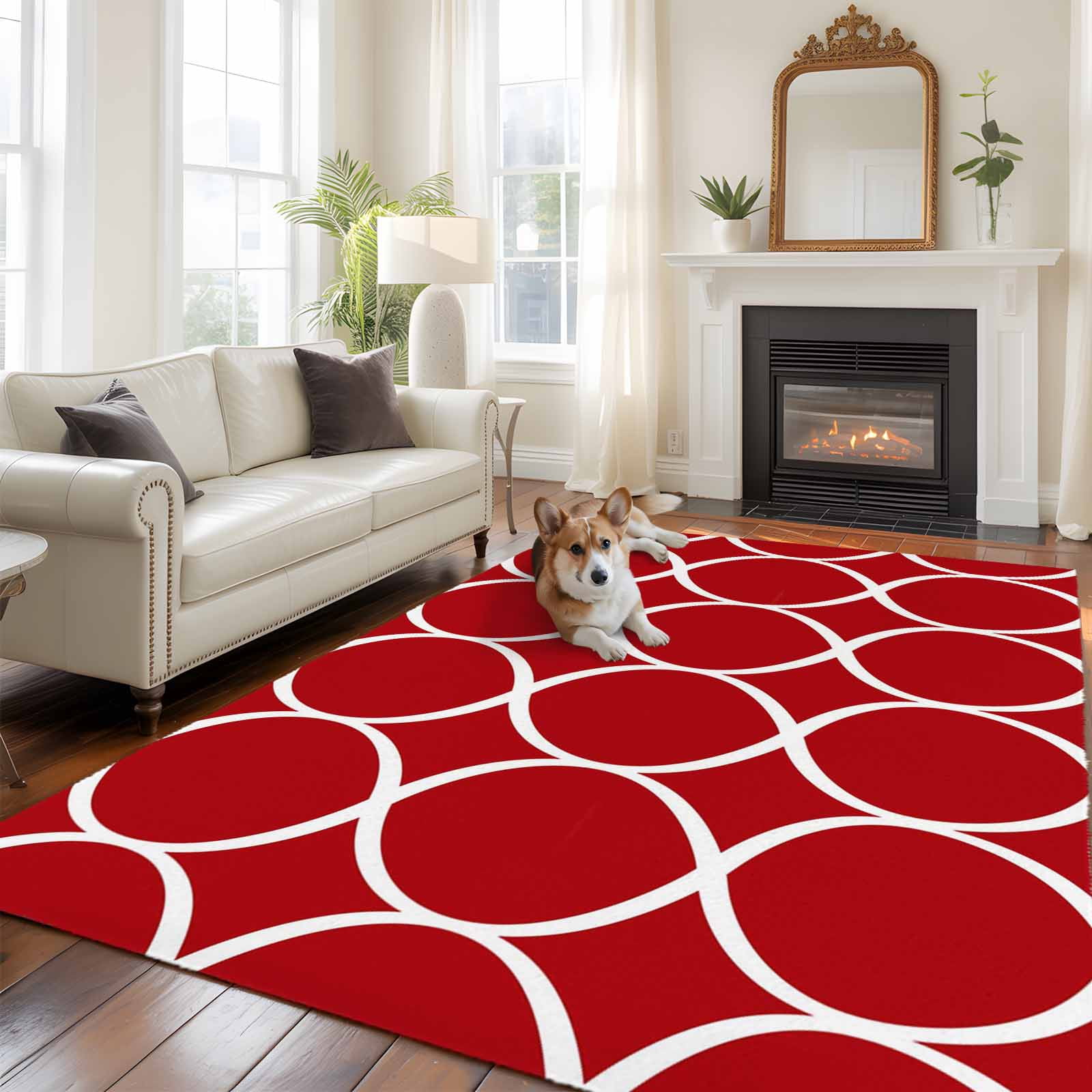 Abstract Geometric Large Area Rugs 6x9 ft White Twisted Lines Red ...