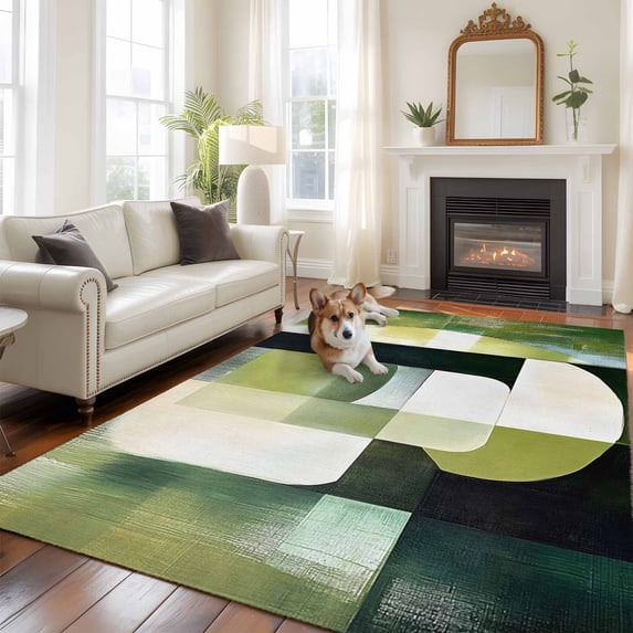 Abstract Geometric Large Area Rugs 8x10 ft Watercolor Green Beige Decor ...
