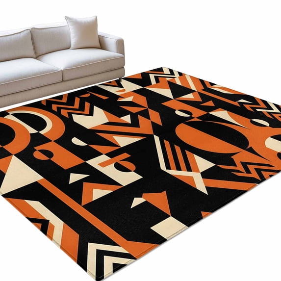 Abstract Geometric Large Area Rugs 8x10ft Orange Bold Shapes Graphic ...