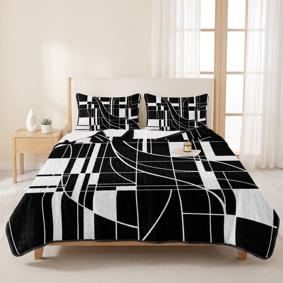 Abstract Geometric Lattice Pattern 3 Pieces Quilt Set,1 Quilt with 2 ...