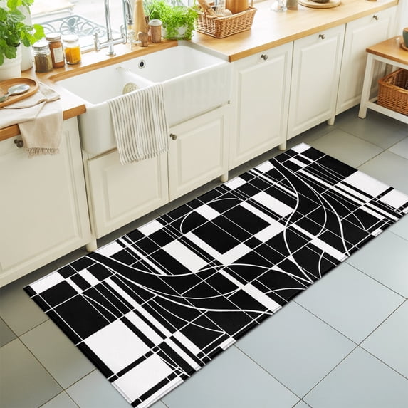 Abstract Geometric Lattice Pattern Rectangle Rug 2'x6' Black White ...