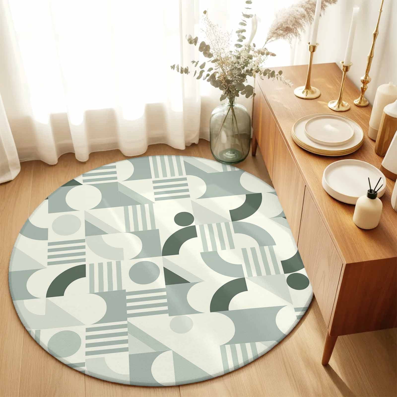 Abstract Geometric Light Green Stripes Round Rug 3ft Modern Minimal Art ...
