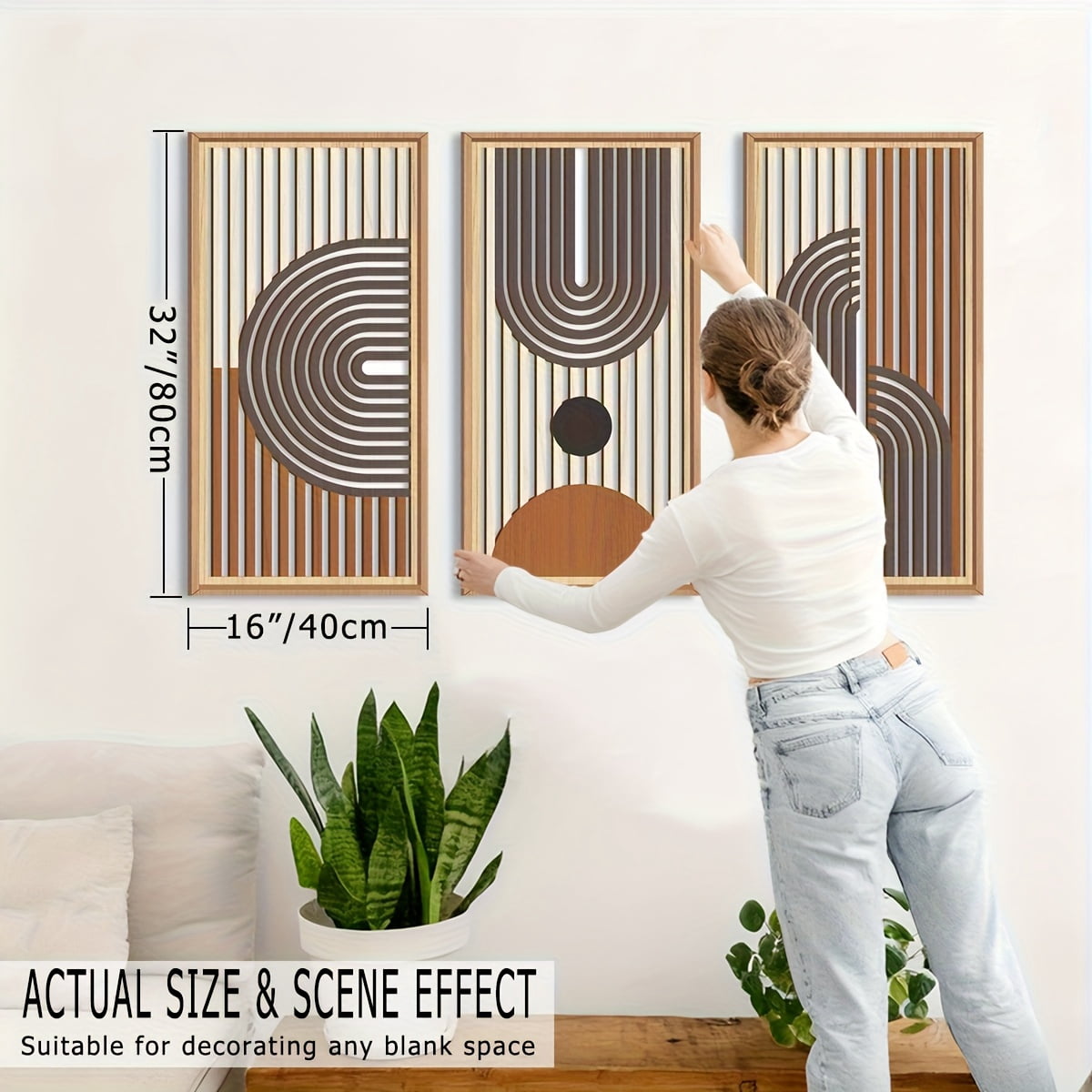 Abstract Geometric Line Wood Boho Wall Art | Mid-century Modern Wall ...