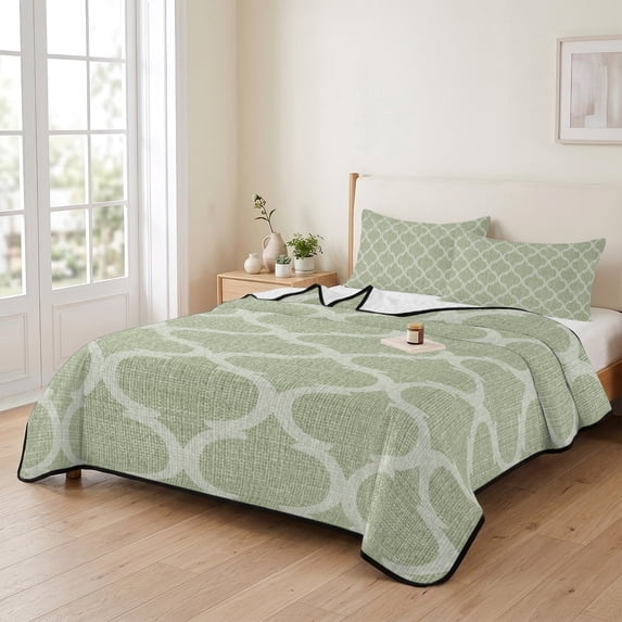 Abstract Geometric Linen Texture 3 Pieces Quilt Set,1 Quilt with 2 ...