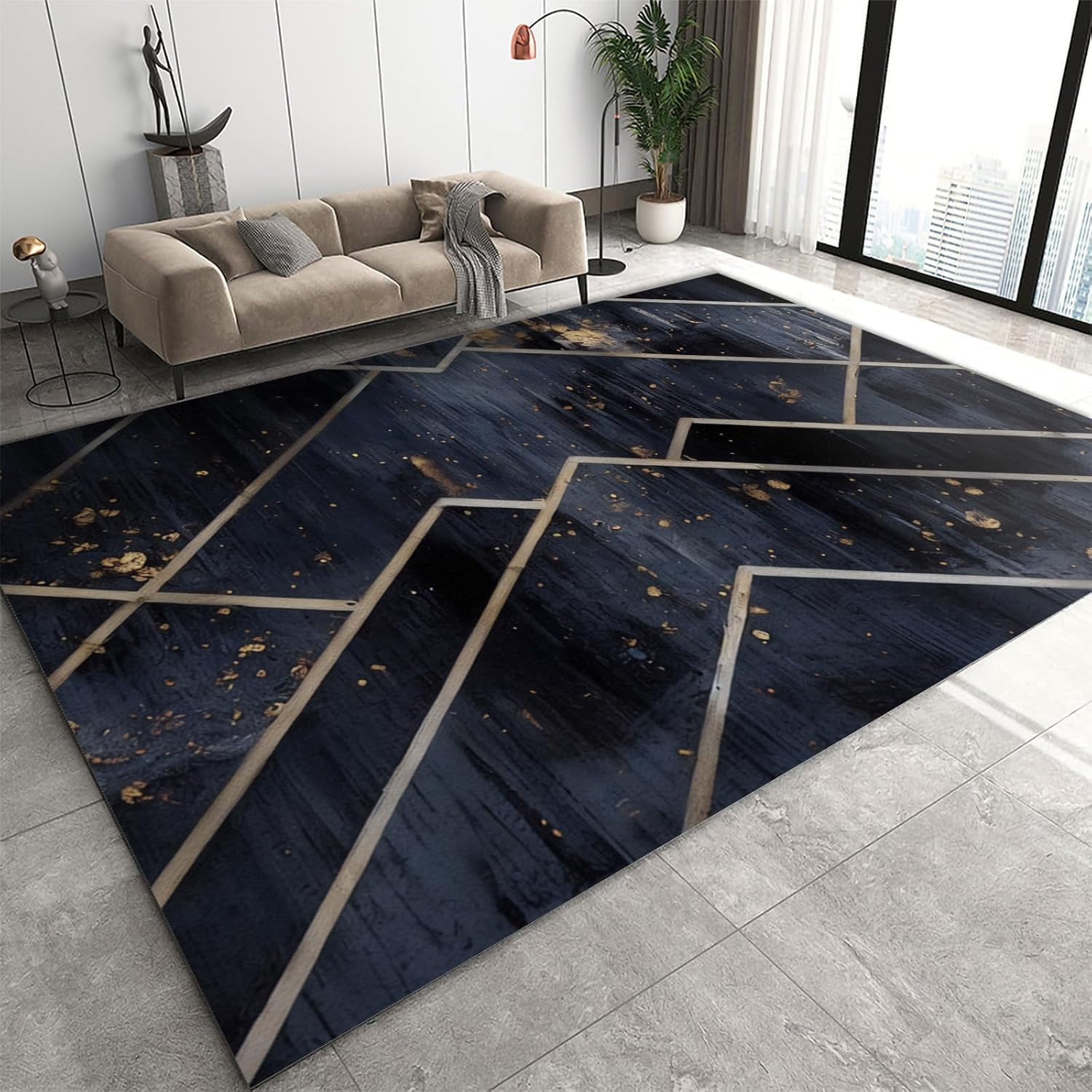 Abstract Geometric Lines Area Rug 4' x 8', Vintage Distressed Dark Wood ...