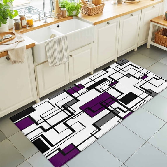 Abstract Geometric Lines Art Rectangle Rug 2'x6' Purple Black Color ...