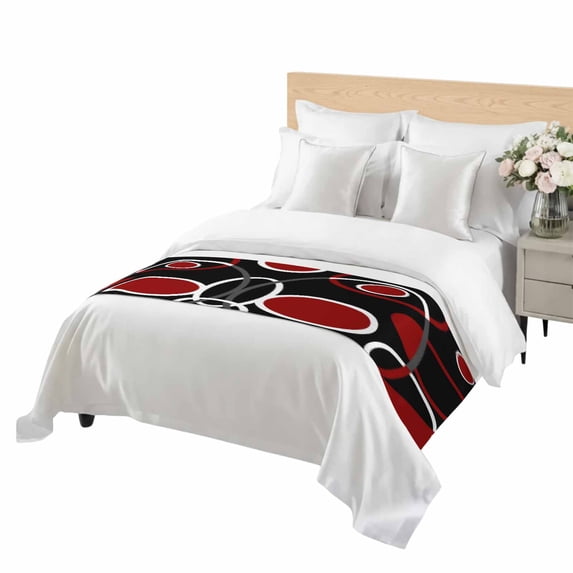 Abstract Geometric Lines Bed Runner Cal King Size Circular Texture Red ...
