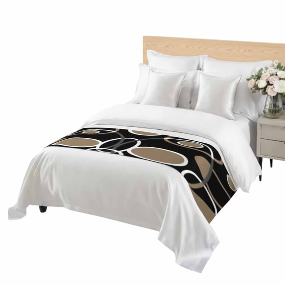 Abstract Geometric Lines Bed Runner Twin Size Circular Texture Black ...