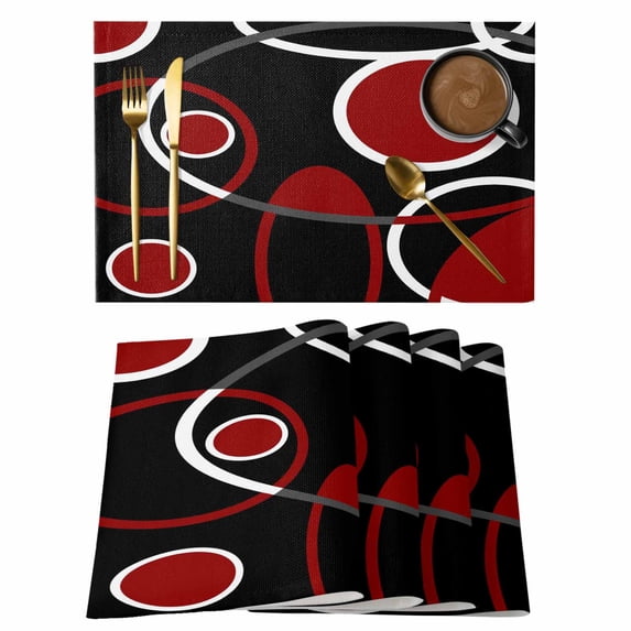 Abstract Geometric Lines Cotton Linen Placemats Set of 12, Circular ...