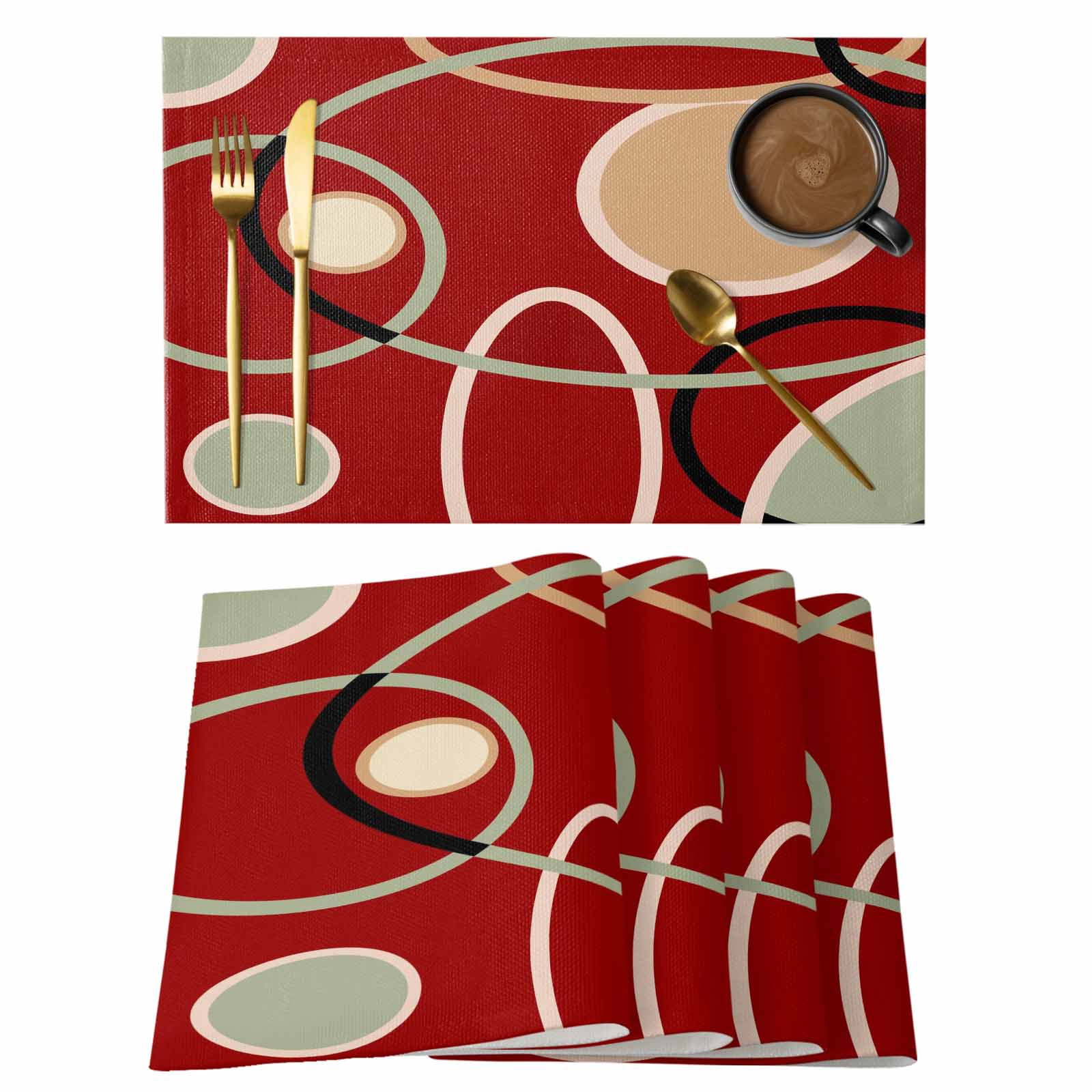 Abstract Geometric Lines Cotton Linen Placemats Set of 4, Circular ...