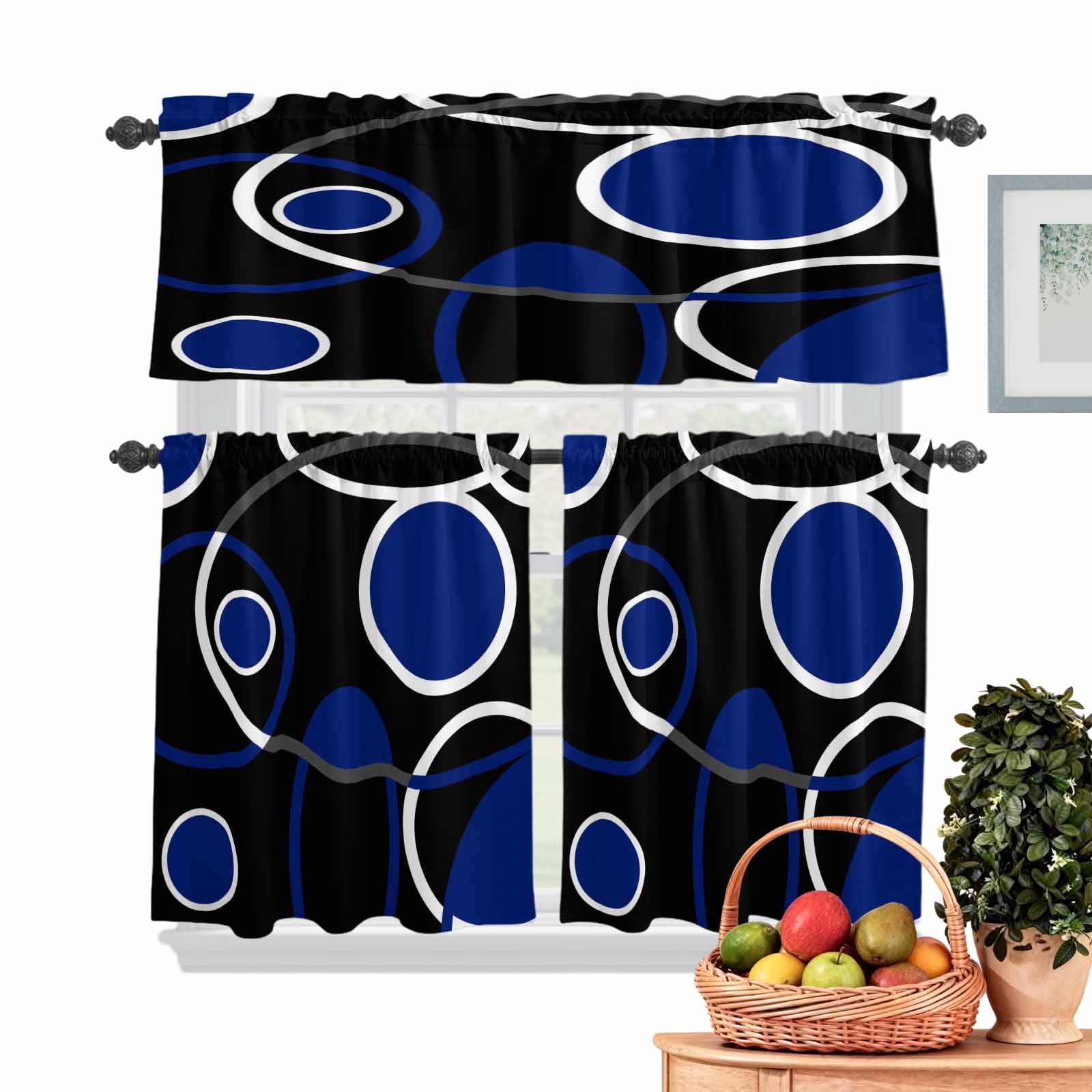 Abstract Geometric Lines Kitchen Curtains Valances 3 Piece Set ...