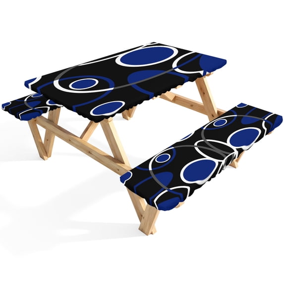 Abstract Geometric Lines Picnic Table Cover with Bench Covers Circular ...