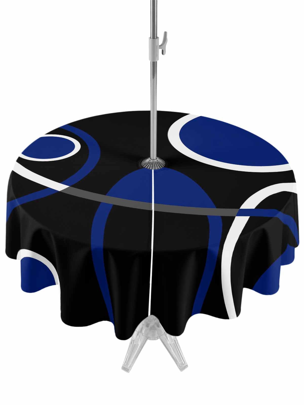 Abstract Geometric Lines Round Outdoor Tablecloth with Umbrella Hole ...