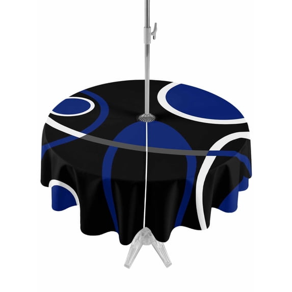 Abstract Geometric Lines Round Outdoor Tablecloth with Umbrella Hole ...