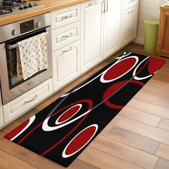 Abstract Geometric Lines Runner Rugs 2x6 ft Circular Texture Red Black ...