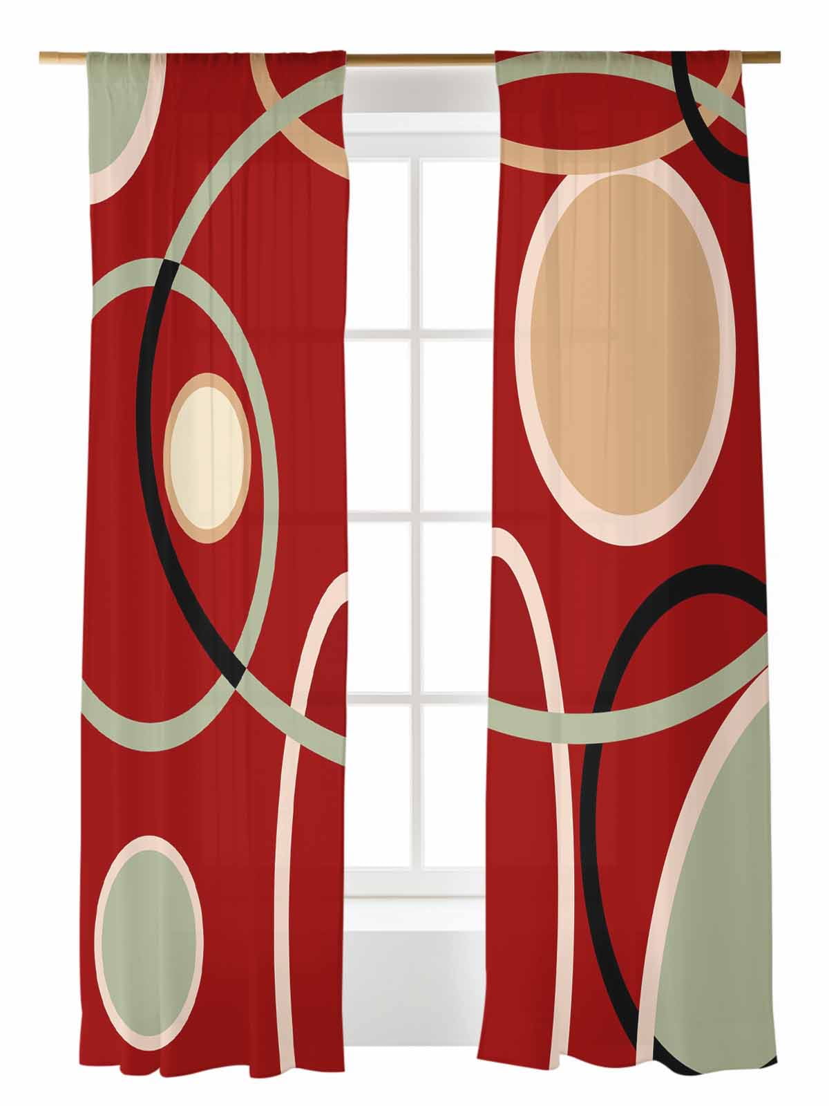 Abstract Geometric Lines Sheer Curtains 2 Panels Set Circular Texture ...