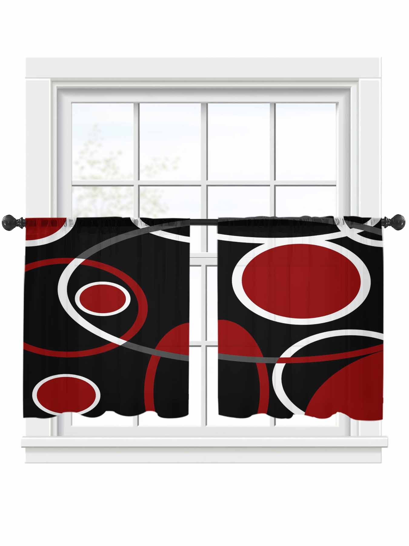 Abstract Geometric Lines Sheer Curtains 54 Inch Long 2 Panels, Circular ...