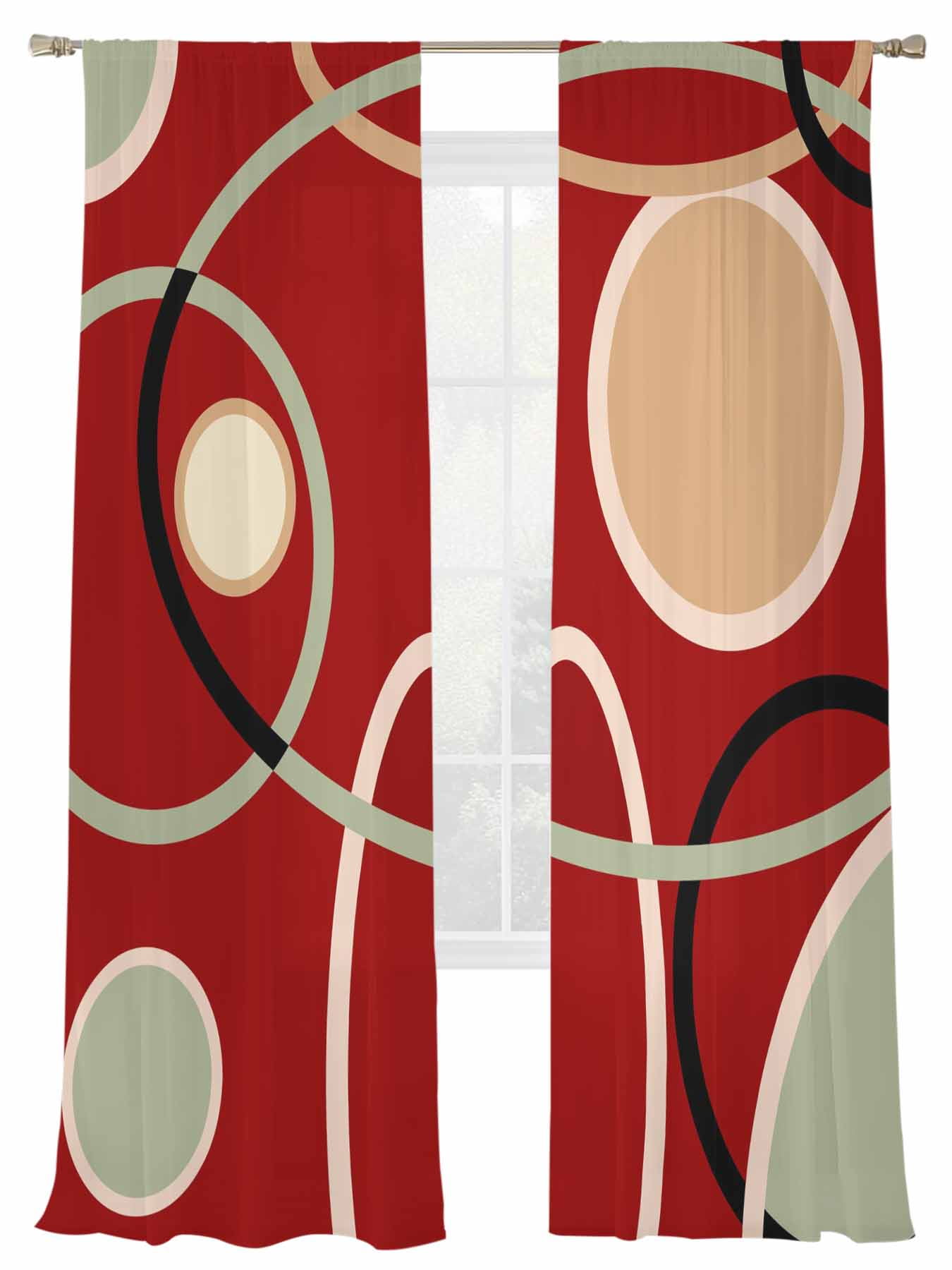 Abstract Geometric Lines Sheer Curtains 96 Inch Long 2 Panels, Circular ...