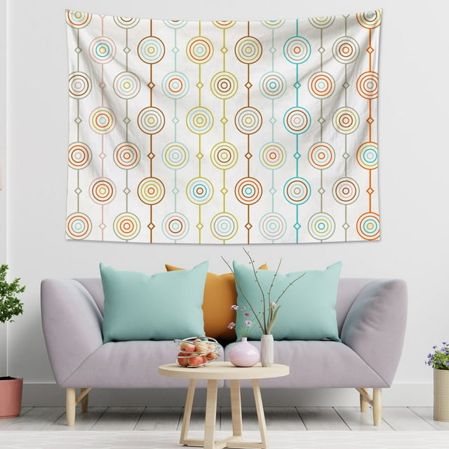 Abstract Geometric Lines Tapestry, Modern Minimalist Concentric Circles ...