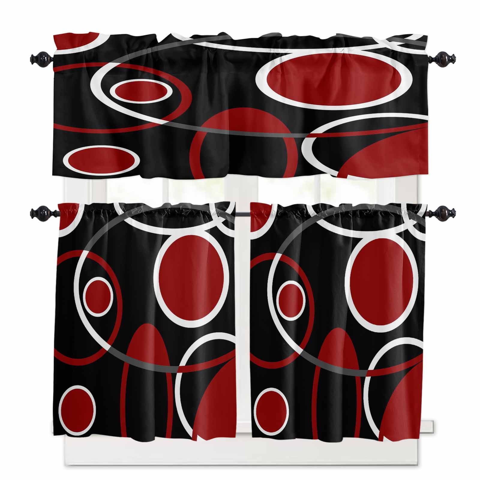 Abstract Geometric Lines Window Curtains Valance Set of 3 Circular ...