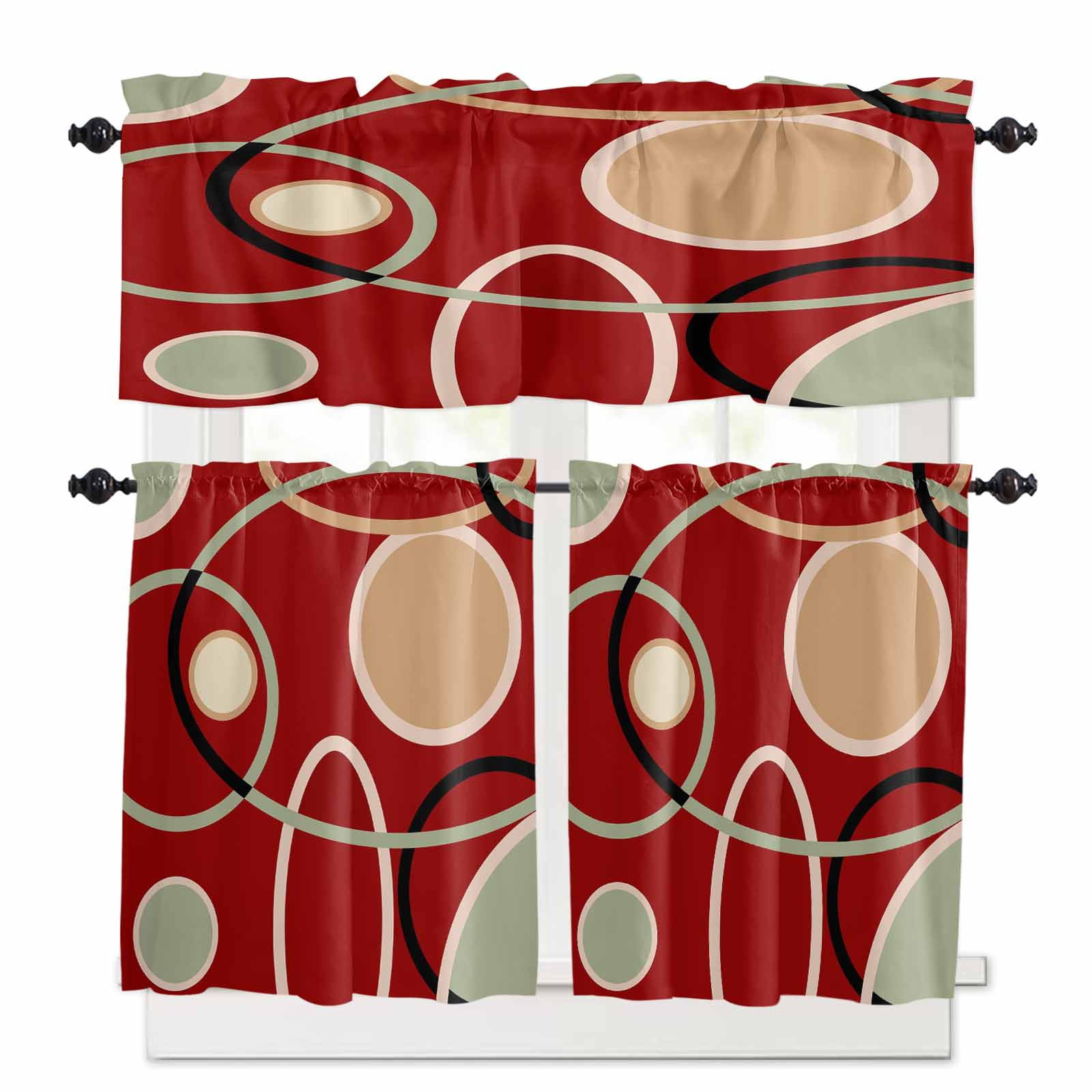 Abstract Geometric Lines Window Curtains Valance Set of 3 Circular ...