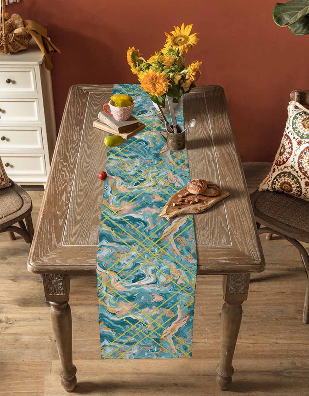 Abstract Geometric Marble Texture Table Runner Cotton Lin Wedding Table ...