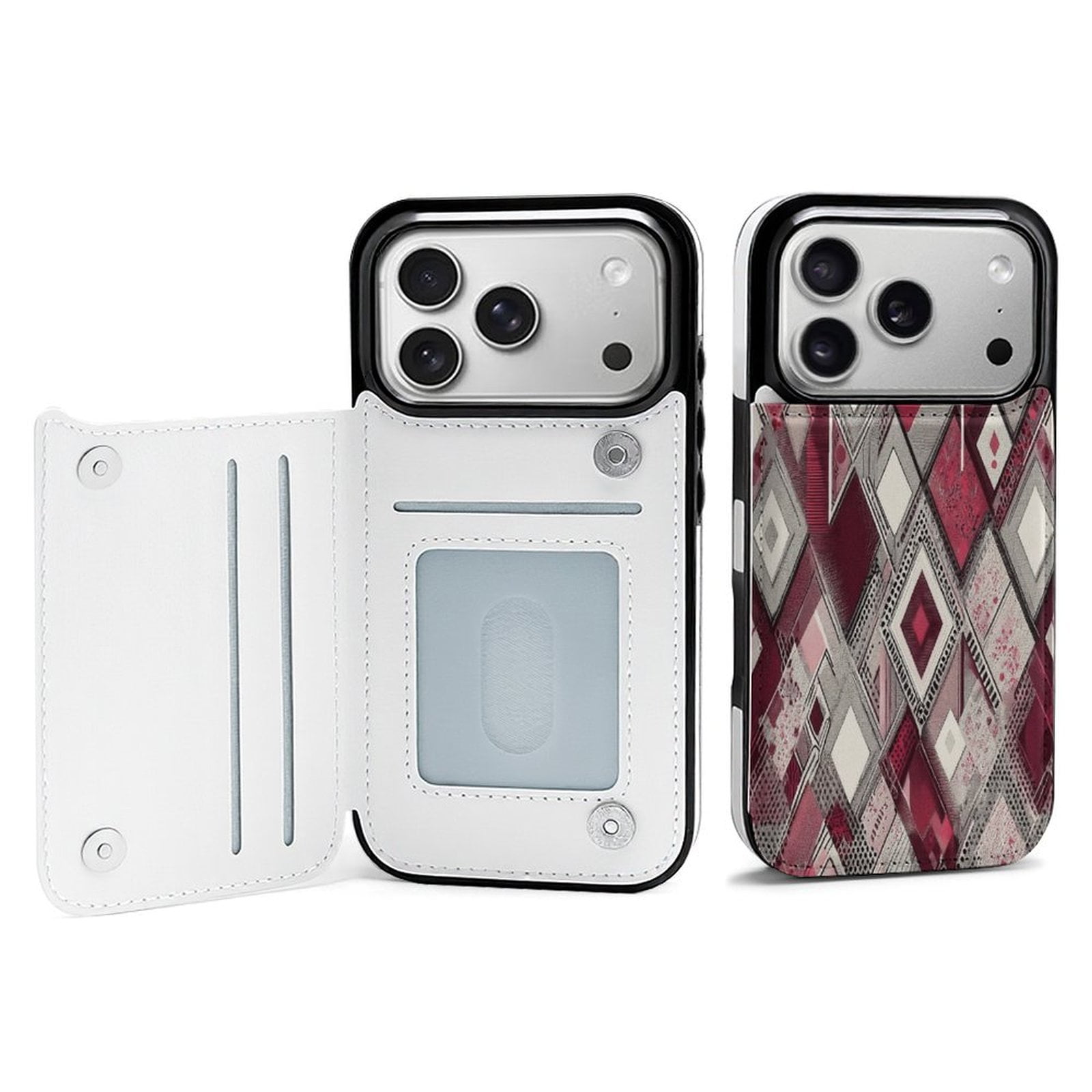 Abstract Geometric Maroon Pattern Leather Wallet Case for iPhone 12 ...