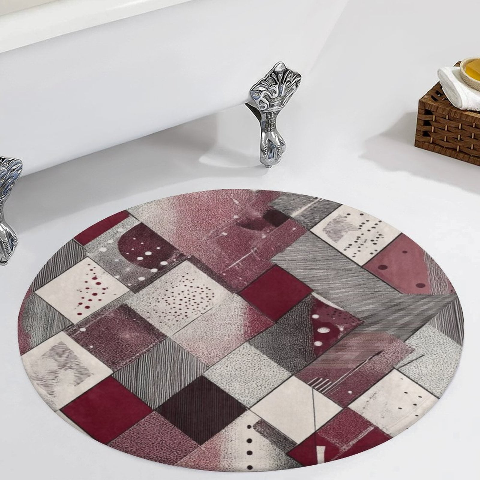Abstract Geometric Maroon Pattern Round Carpet Circle Rug Outdoor Patio ...
