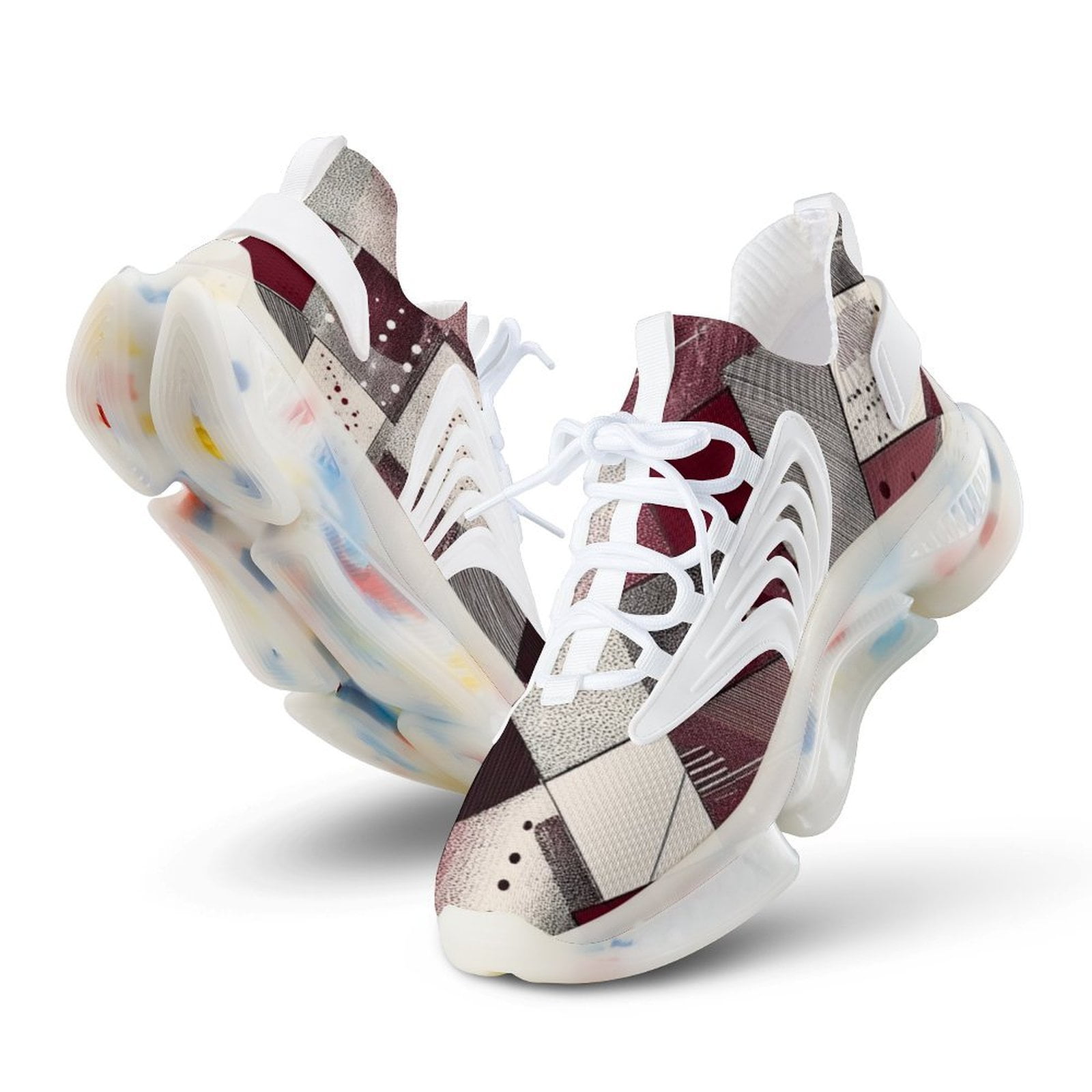 Abstract Geometric Maroon Pattern Walking Shoes for Men Woman ...
