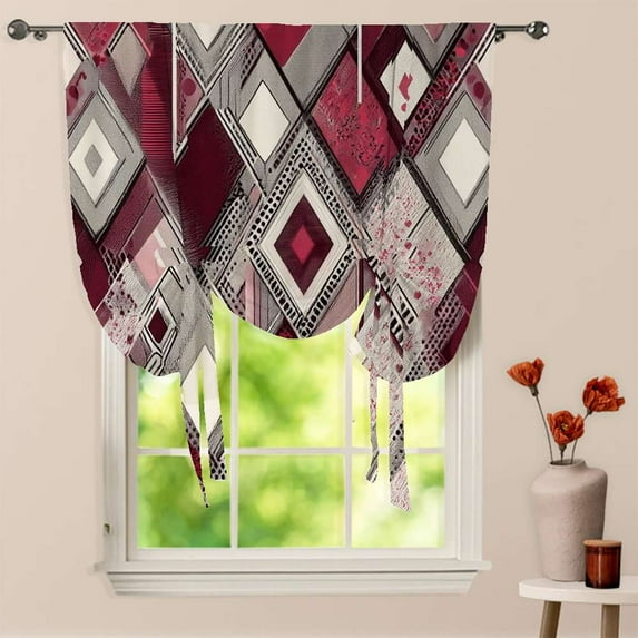 Abstract Geometric Maroon Pattern Window Curtain for Living Room Roman ...