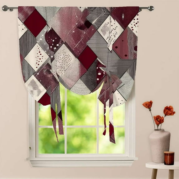 Abstract Geometric Maroon Pattern Window Curtain for Living Room Roman ...