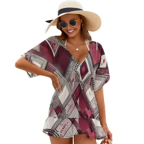 Abstract Geometric Maroon Pattern Women's Luxury Party Dress Evening ...