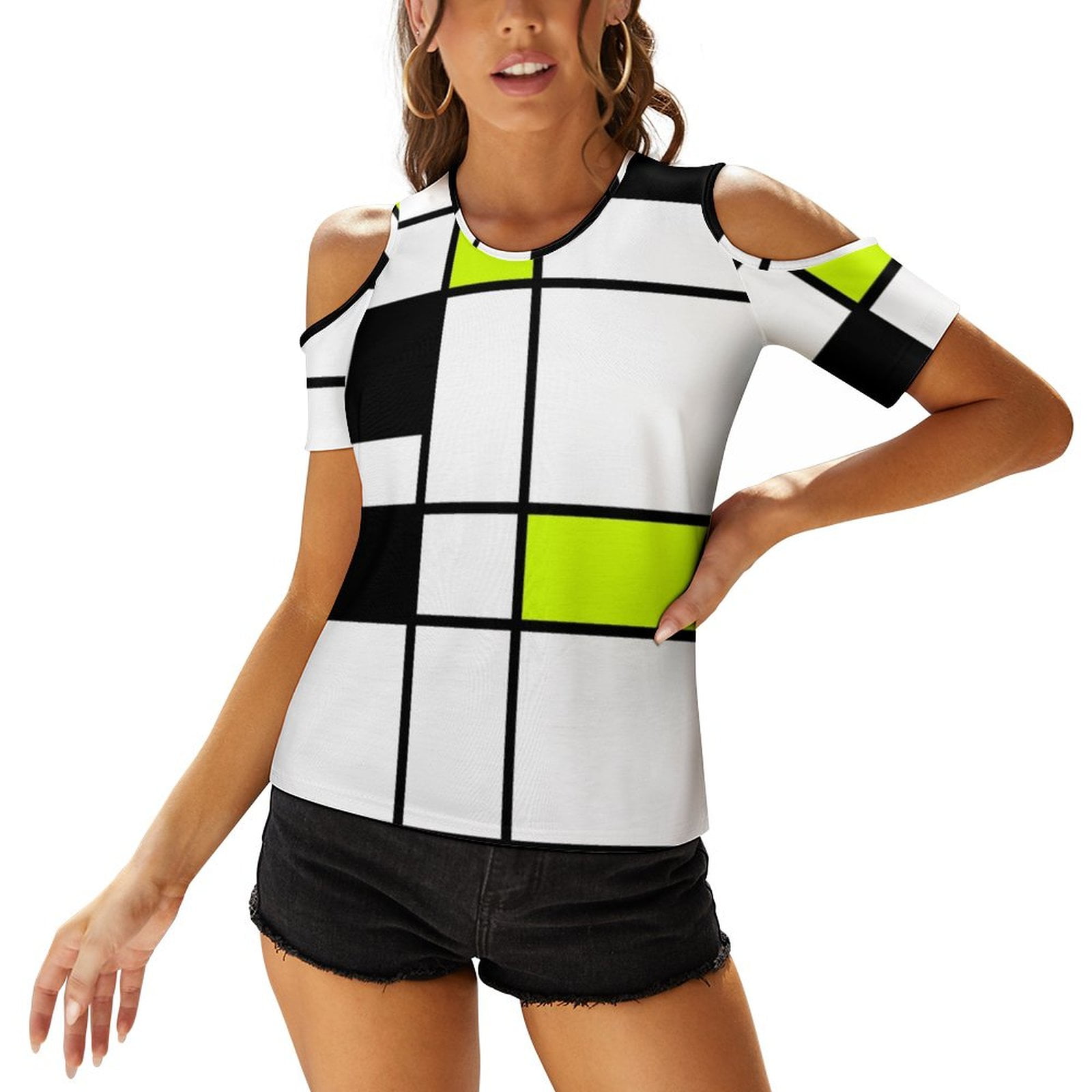 Abstract Geometric Modern Shapes Black White Green Neon Women Zipper ...