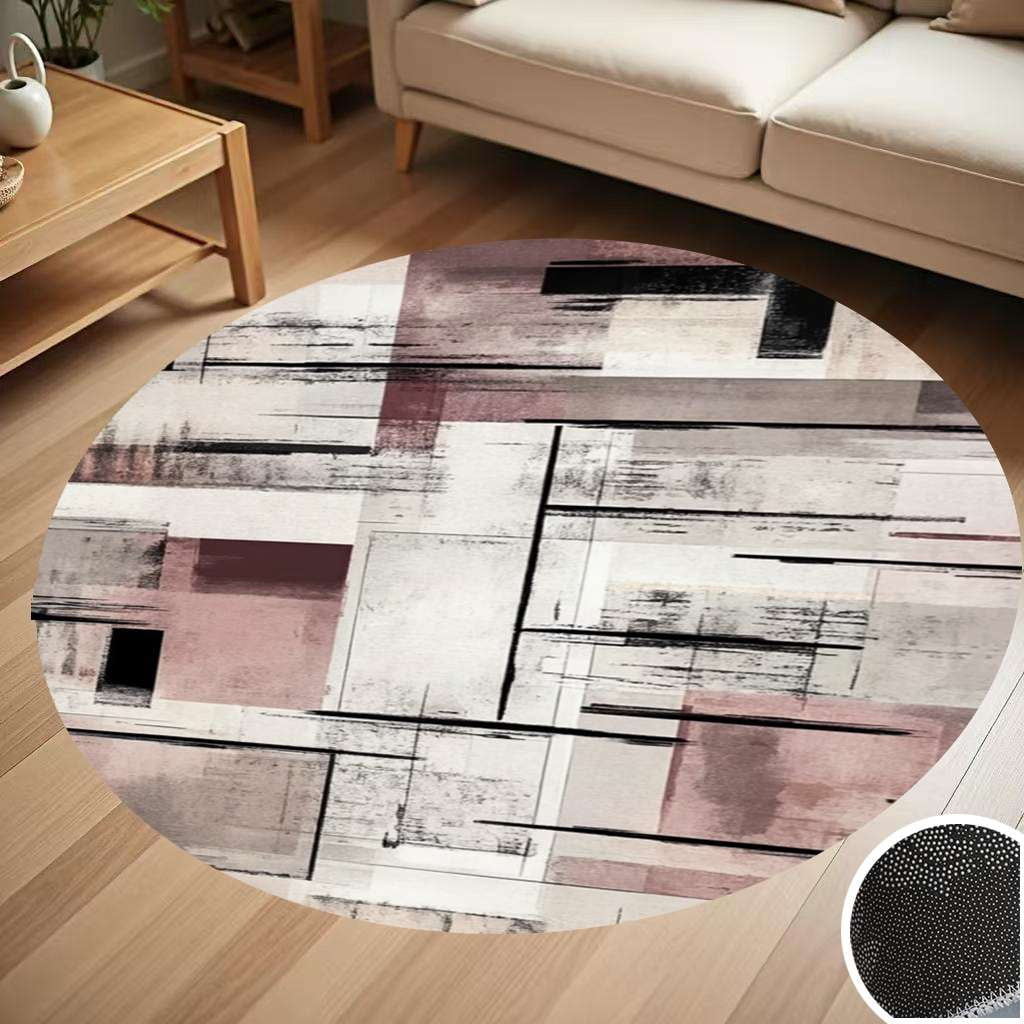 Abstract Geometric Muted Art Round Carpet Living Room Bedroom Home ...