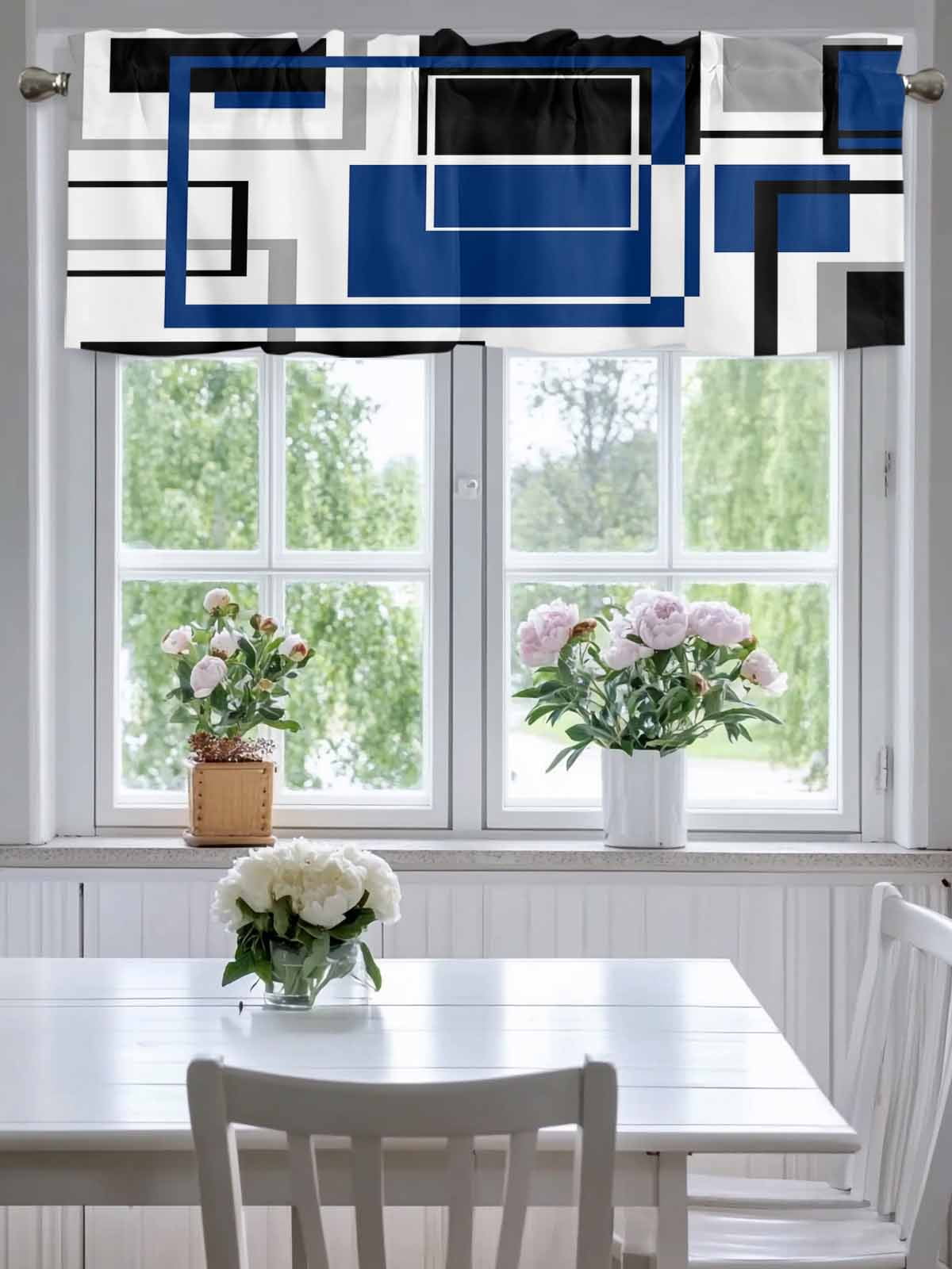 Abstract Geometric Navy Blue Color Block Valances for Windows,Kitchen ...