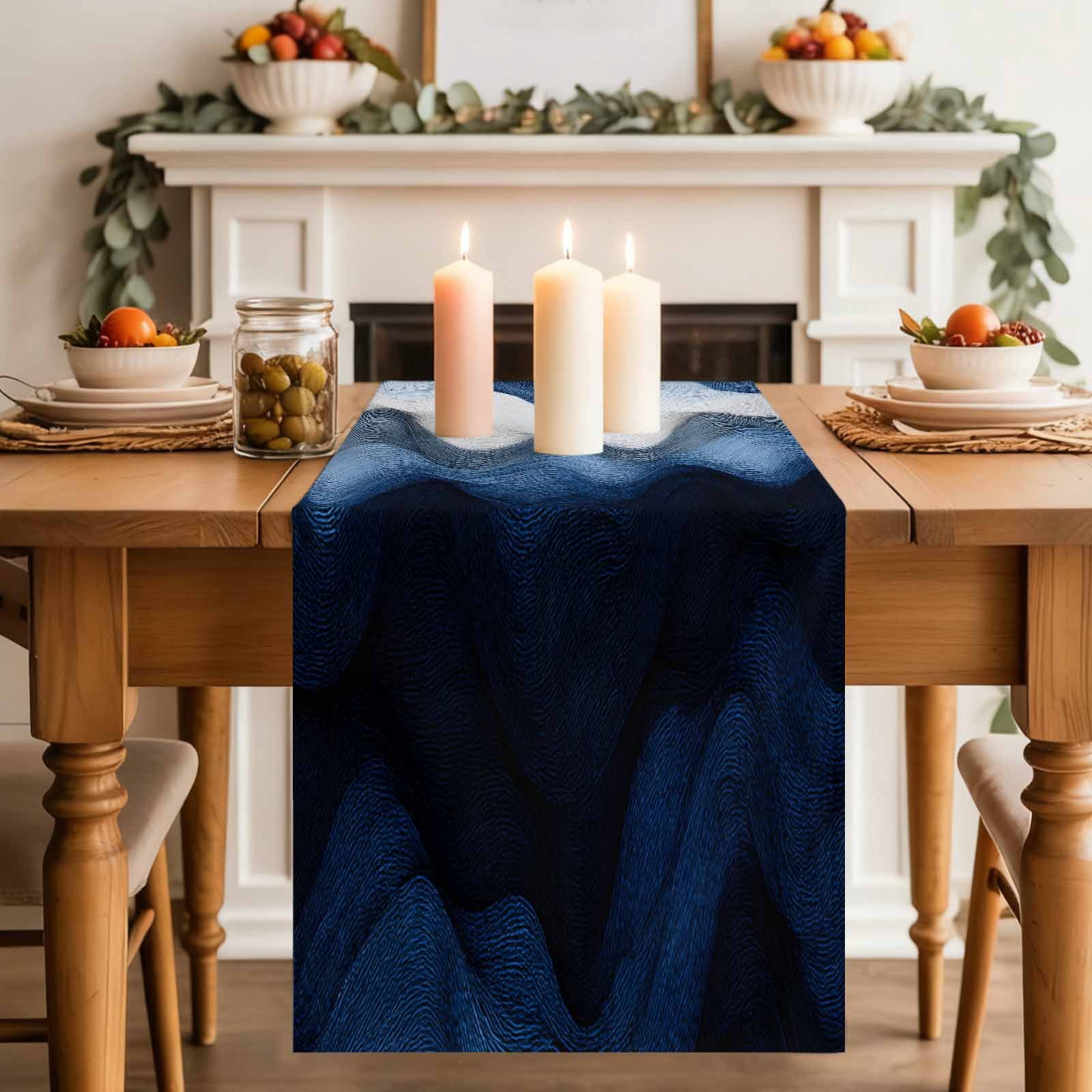 Abstract Geometric Navy Blue Water Ripple Table Runner 90 Inches Long ...