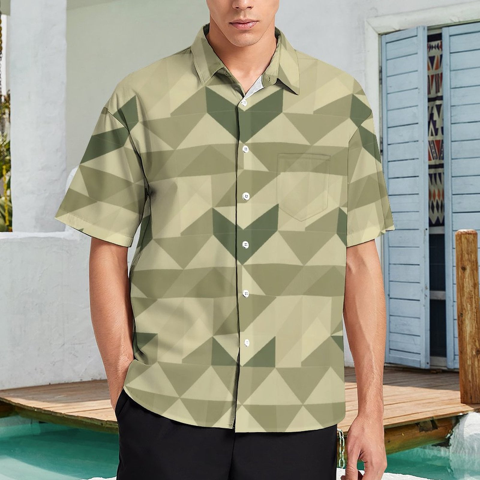 Abstract Geometric Olive Green Pattern Blouses Male Vintage Print ...